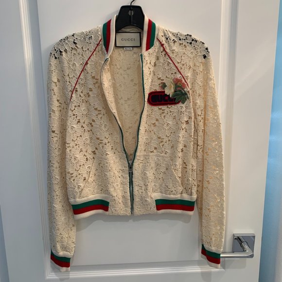 Gucci | Jackets & Coats | Gucci Flower Lace Bomber Cropped | Poshmark